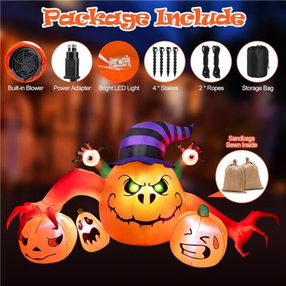 Holiday | 8ft Long Halloween Inflatable Outdoor Decor Pumpkin With ...